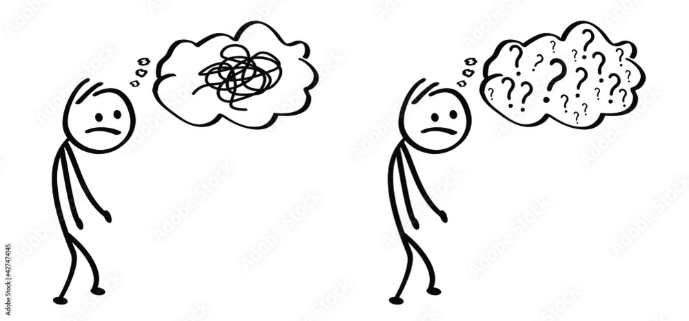 Stick figures man is not happy. Think big or dream. Flat vector sign ...