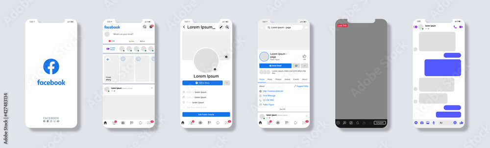 Facebook. Facebook mockup. Facebook mobile App interface template on ...
