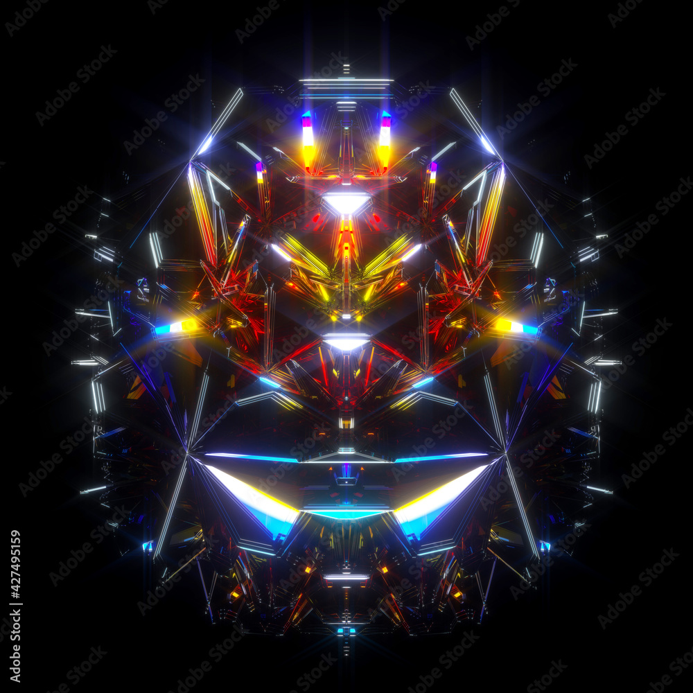 3d render of abstract art with surreal alien secret box or fractal ...