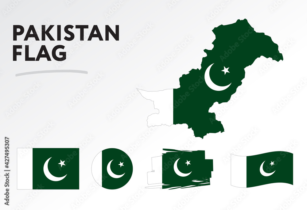 Various designs of the Pakistan flag and map. World flags. Vector set ...