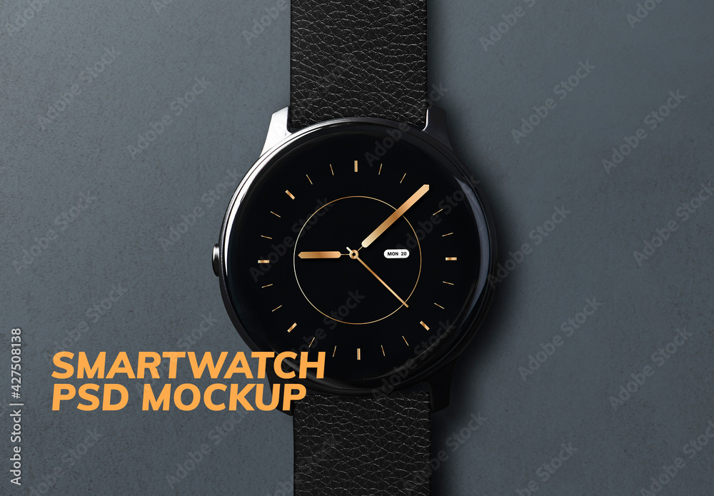 Black Smartwatch Screen Design Mockup Stock Template | Adobe Stock