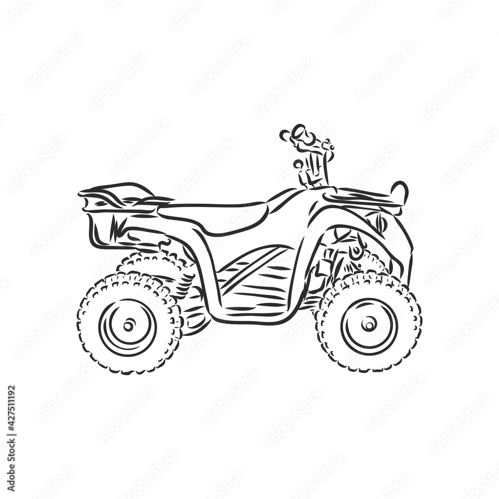 Hand drawn sketch of quad bike in black isolated on white background ...