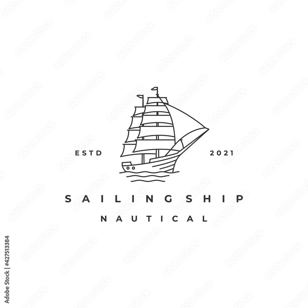 Vintage Retro Line art Sailing Ship Logo Design Stock Vector | Adobe Stock
