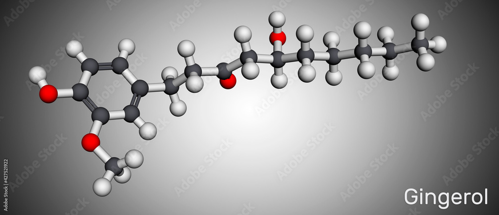 Gingerol molecule. It is phenol phytochemical compound, antineoplastic ...