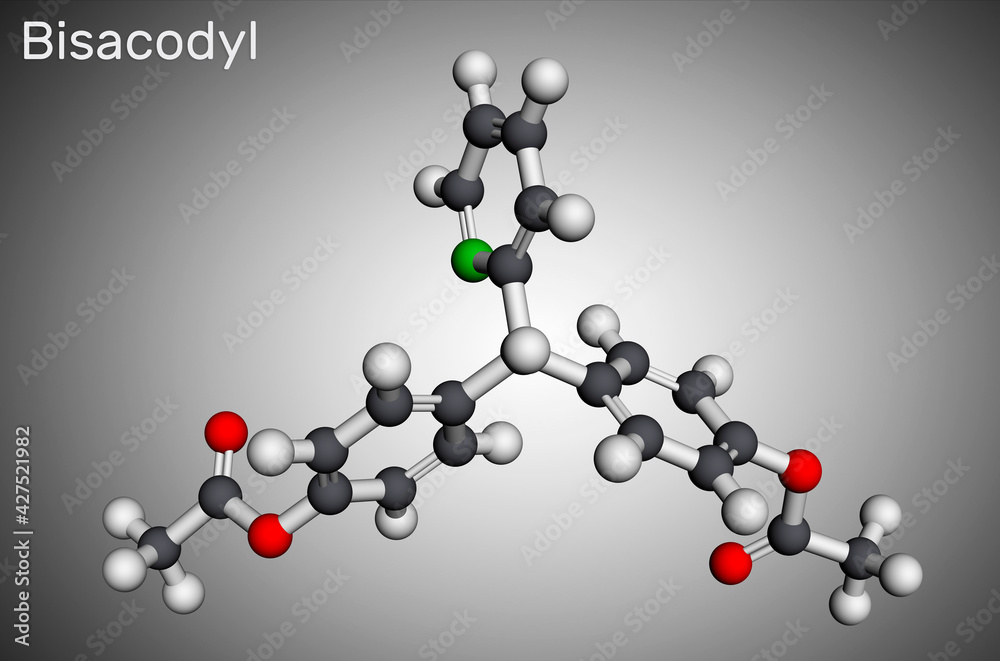 Bisacodyl, bisacodil molecule. It is stimulant laxative drug for the ...