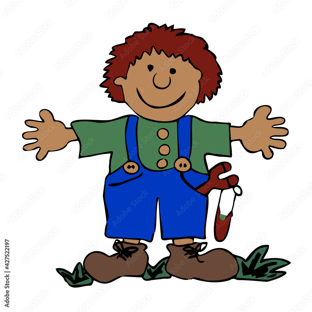 cartoon boy with a slingshot drawing Stock Illustration | Adobe Stock