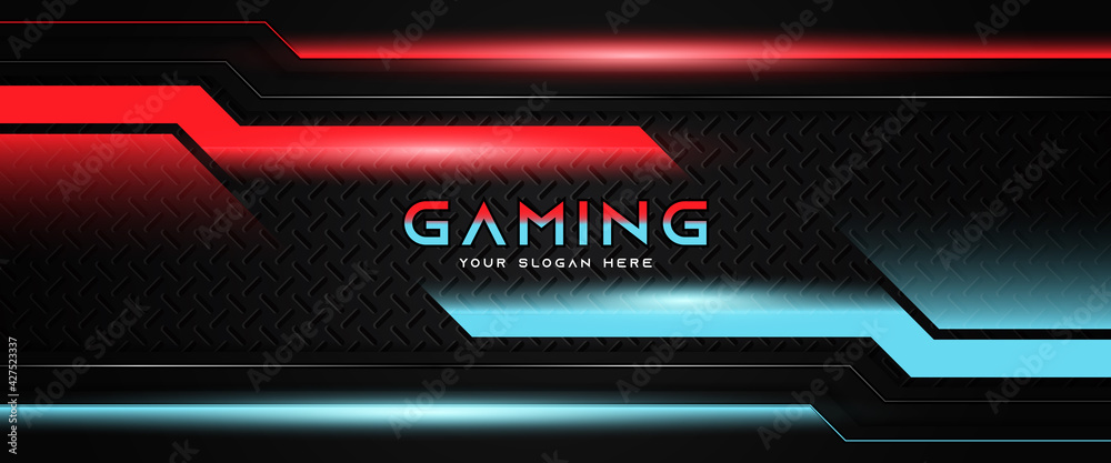 Futuristic red and blue abstract gaming banner design template with ...