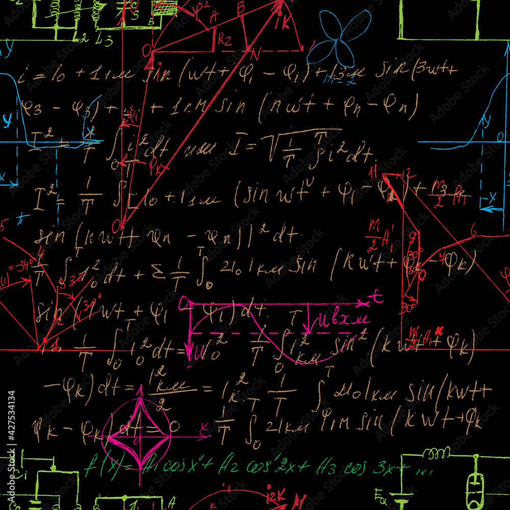 Scientific seamless color background with handwritten mathematical and ...