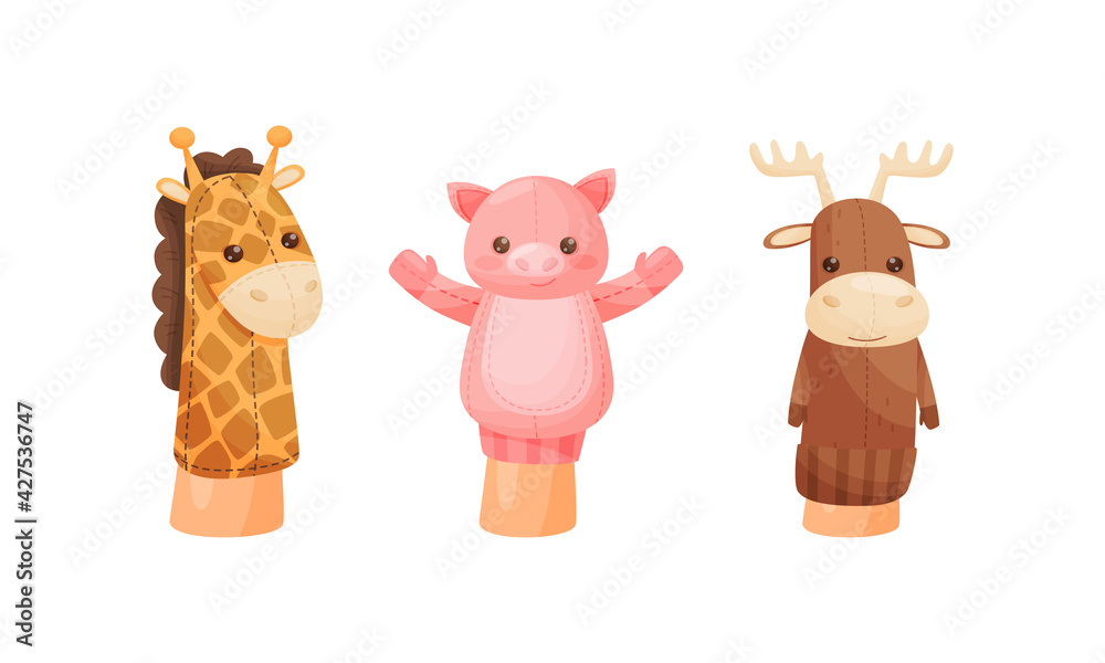 Hand Puppet Toy Made from Fabric Wore by Hand Vector Set Stock Vector ...