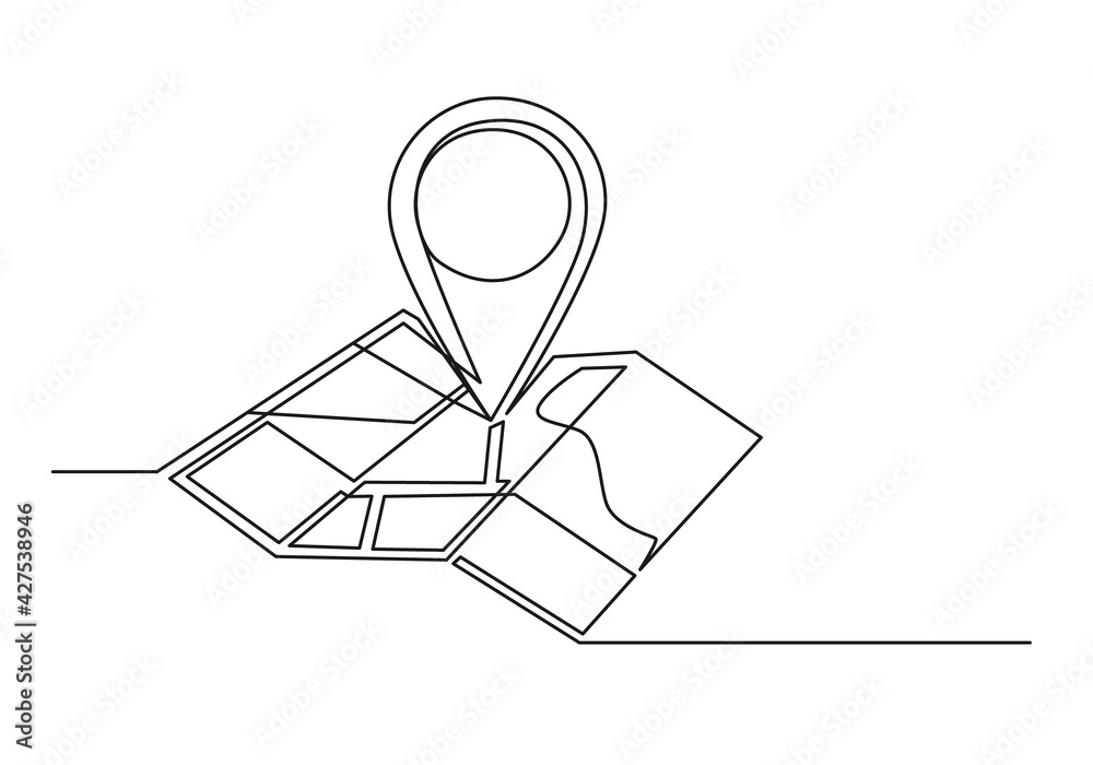 Continuous one line drawing of an map point Stock Vector | Adobe Stock