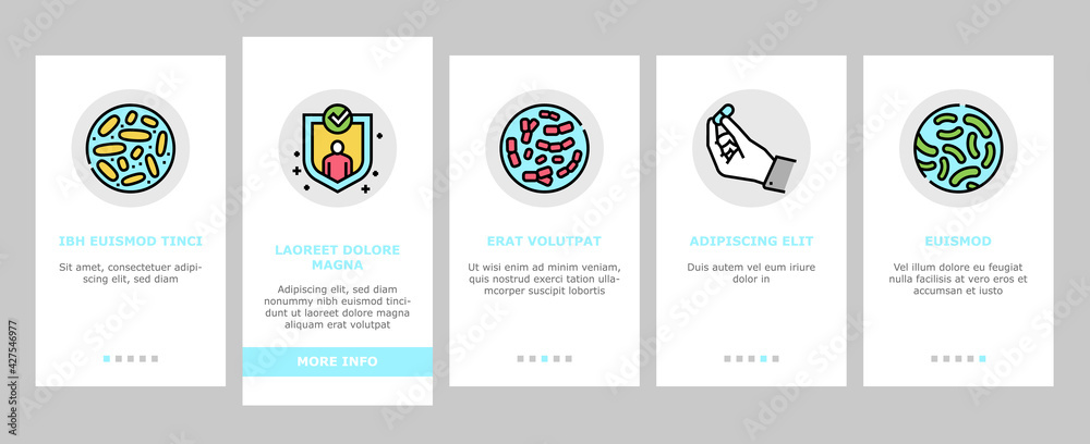 Probiotics Bacterium Onboarding Mobile App Page Screen Vector. Dry And ...