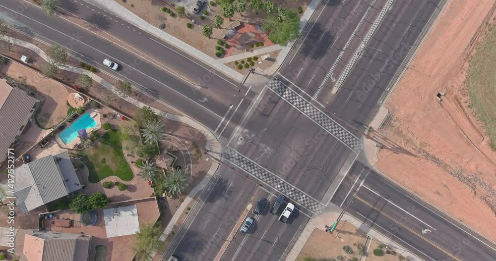 Major asphalt road intersection with multiple highways lanes, with a ...
