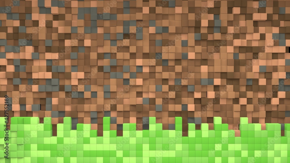Pixel grass and ground background. The concept of minecraft games. 3D ...