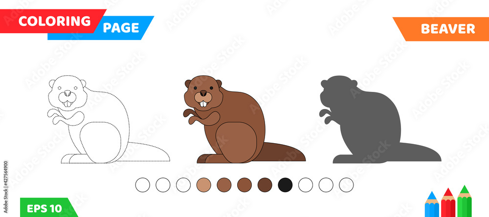 cute cartoon beaver coloring page for children education vector ...