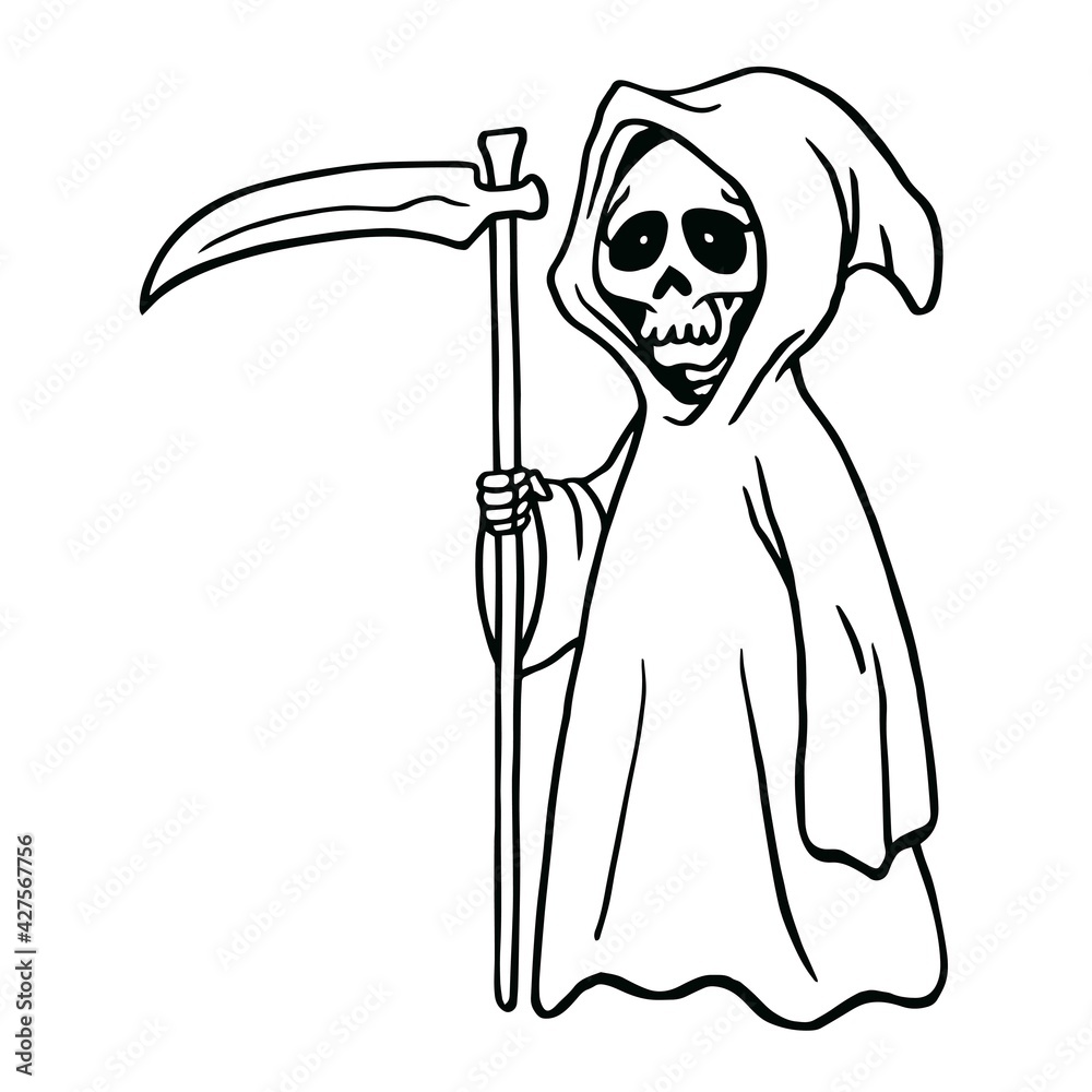 Grim Reaper Drawing Black and White Background Halloween Card ...
