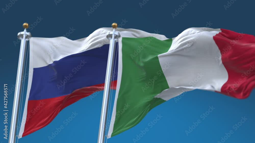4k Seamless Italy and Russia Flags with blue sky background;A fully ...