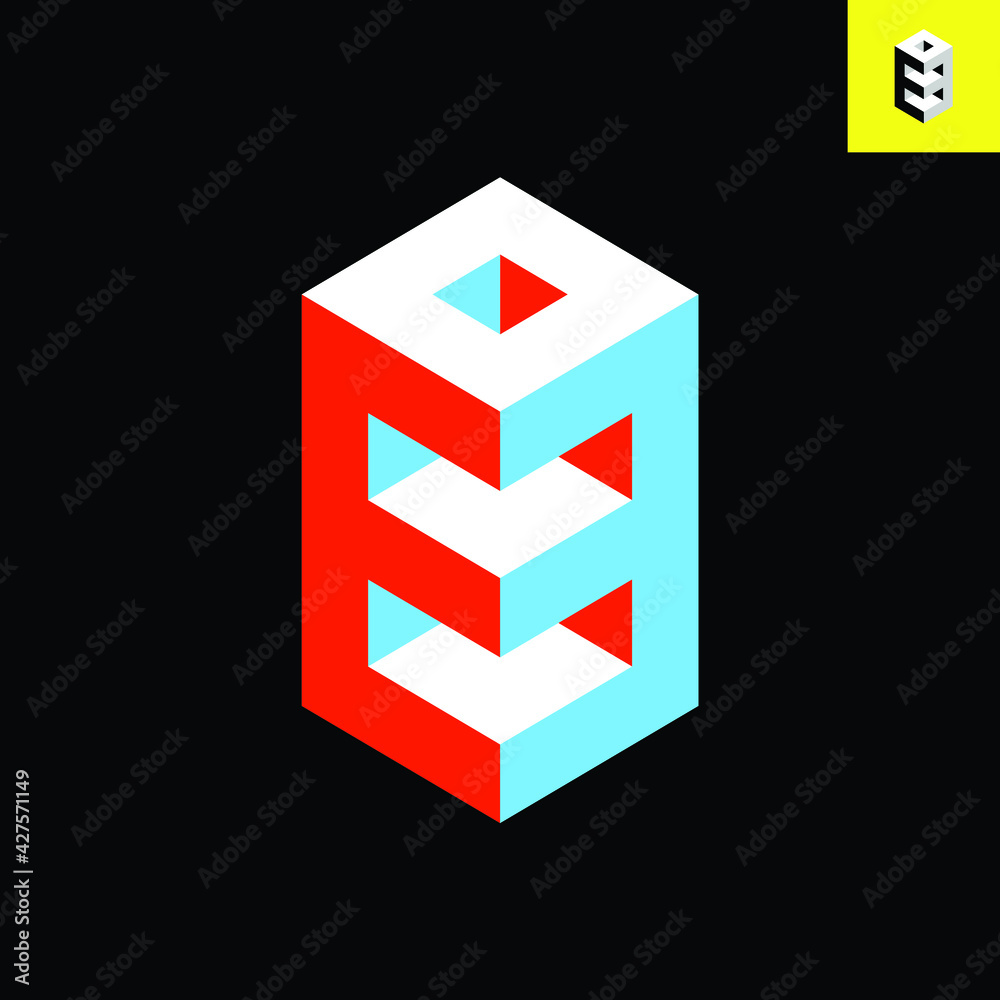 Letter E 3D Logo Mirrored twin Letter E monogram logo design in stylish ...