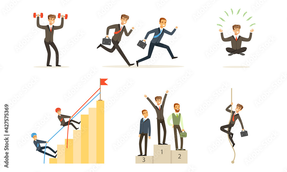Competition of Business People Set, Office Employees Competing Among ...