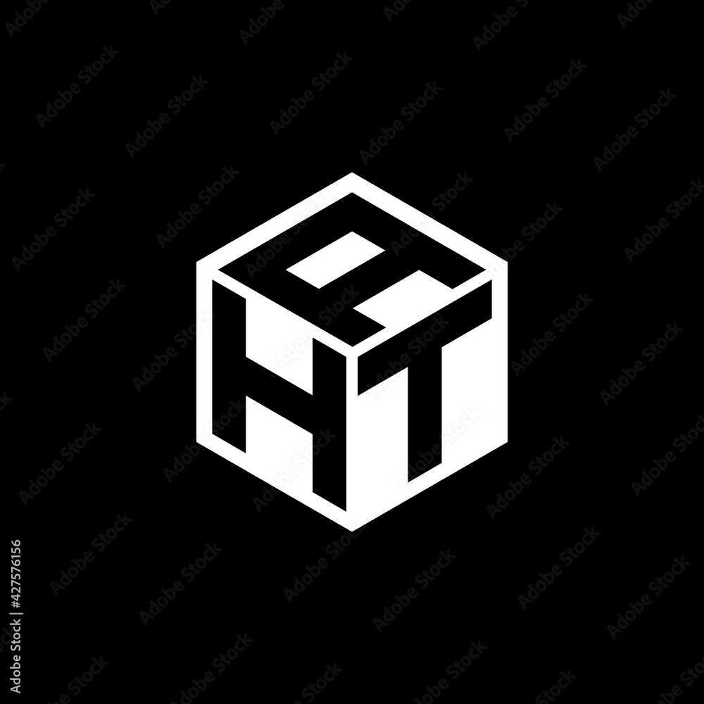 HTA letter logo design with black background in illustrator, cube logo ...