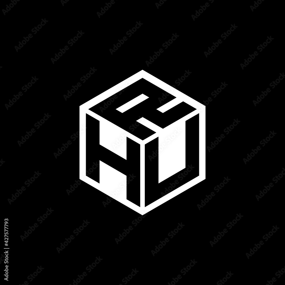 HUR letter logo design with black background in illustrator, cube logo ...