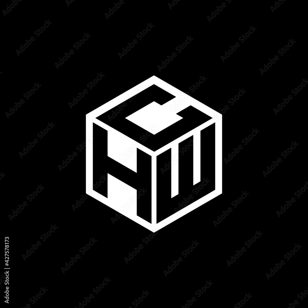 HWC letter logo design with black background in illustrator, cube logo ...