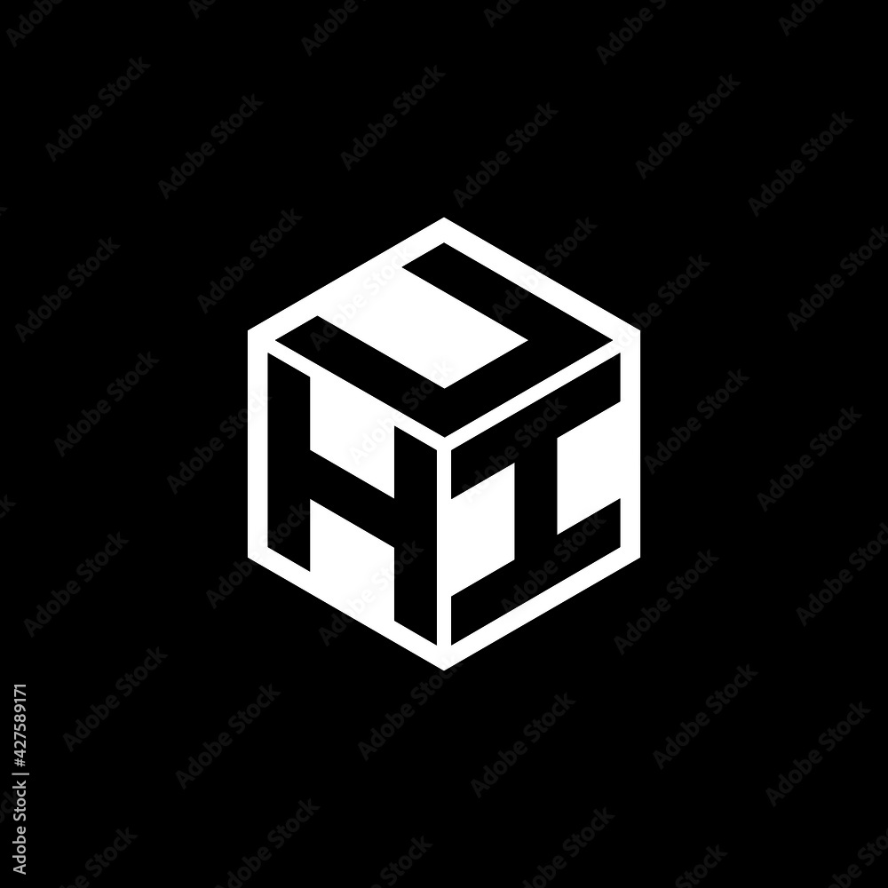 HIU letter logo design with black background in illustrator, cube logo ...