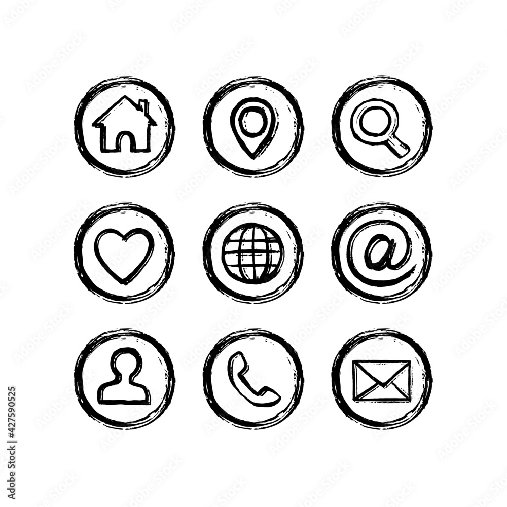 Set network icons. Hand-drawn by brush. Texture grunge style. Home ...