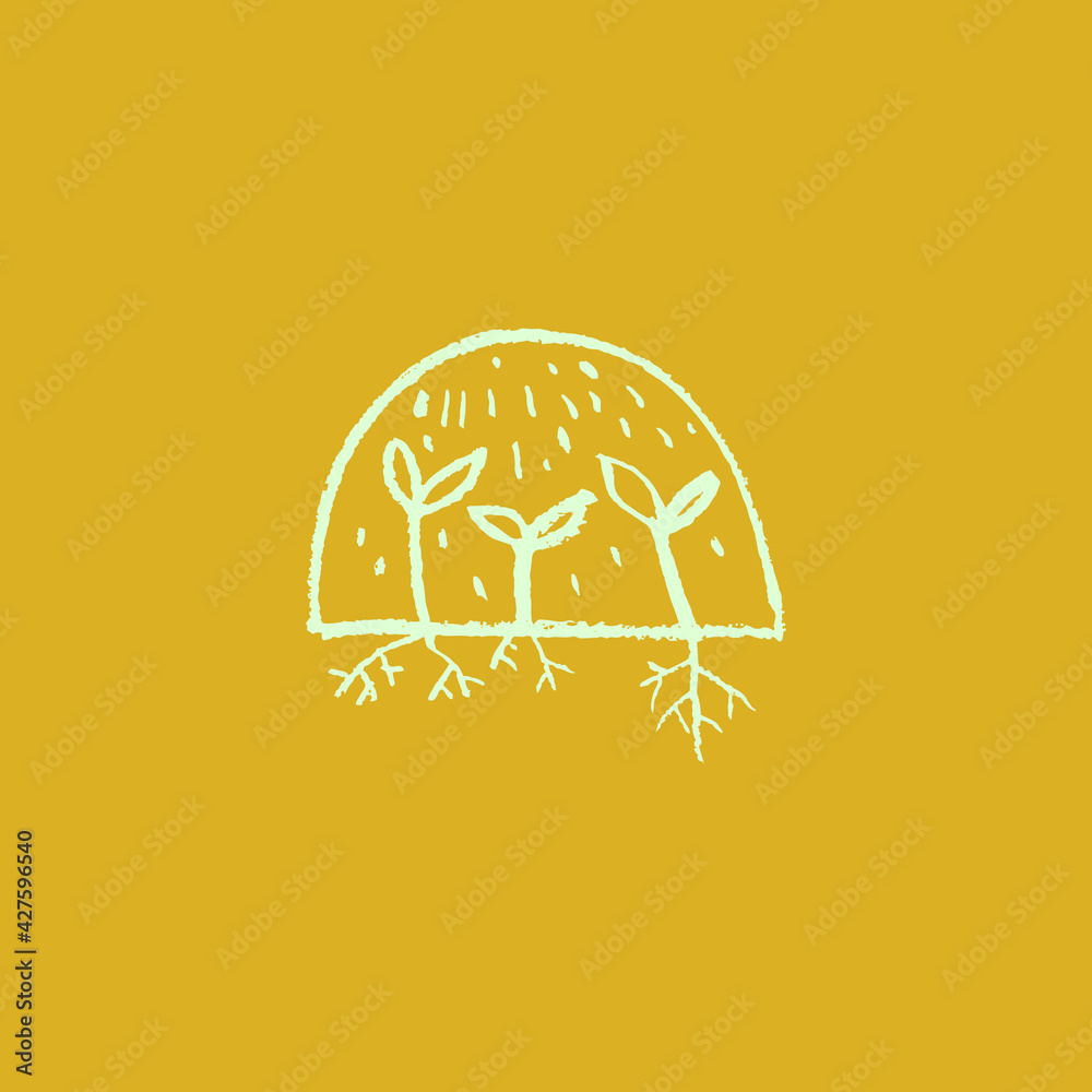 Vector organic symbol in trendy hand-drawn style. Microgreens sign, eco ...