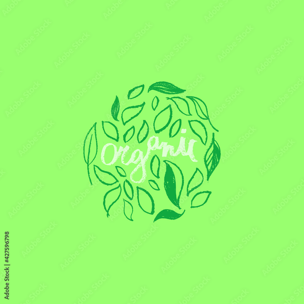 Vector organic symbol in trendy hand-drawn style. Microgreens sign, eco ...
