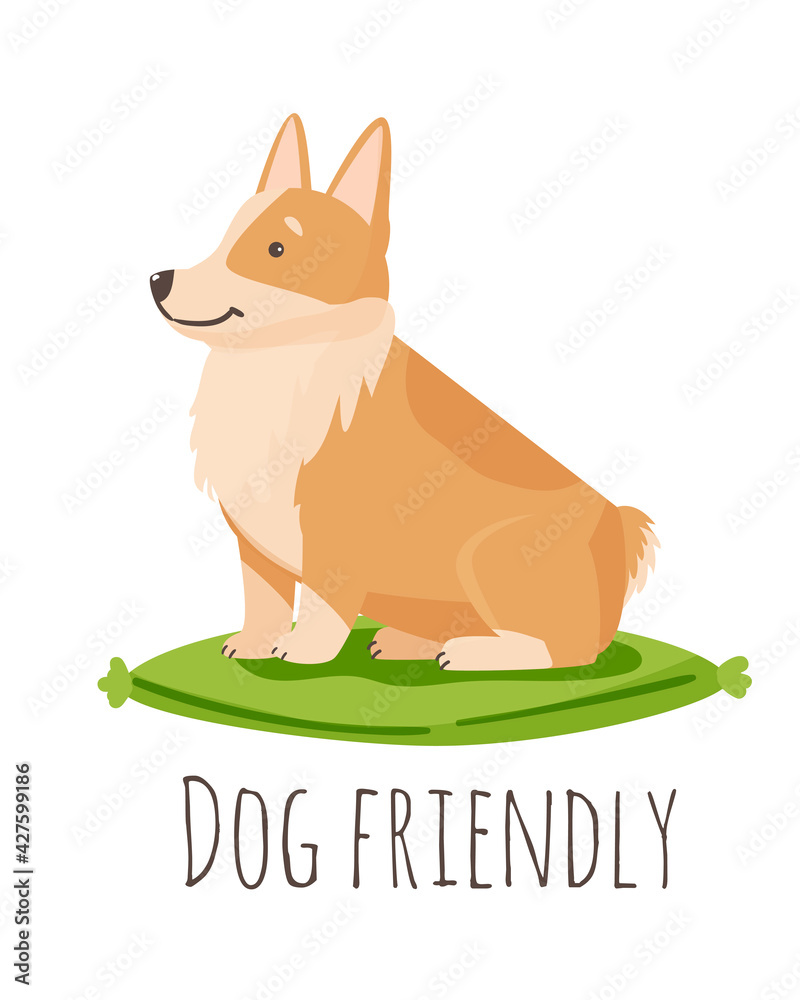 Cute corgi on the pillow. With Dog friendly logo. Logo for banners ...