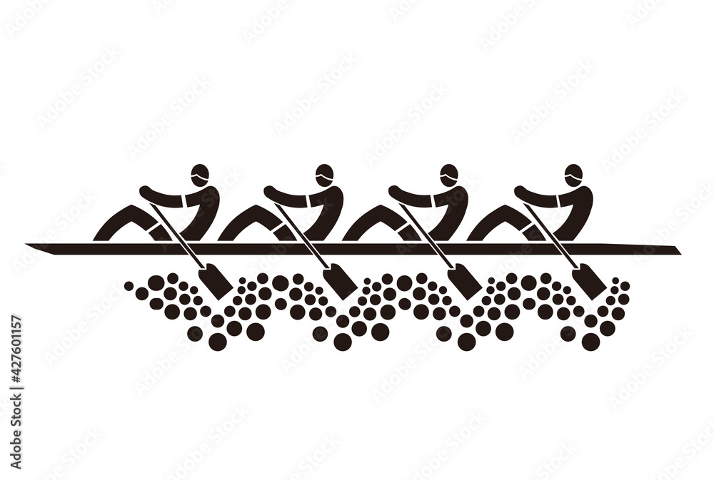 Team of four rowers, decorativ symbol. Stylized black Illustration of ...