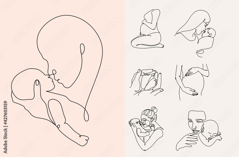 Pregnant woman one line drawing on white isolated background. Vector ...