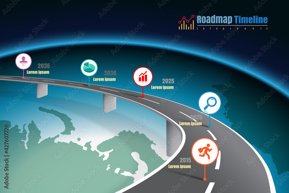 Business roadmap expressway timeline infographic world designed for ...
