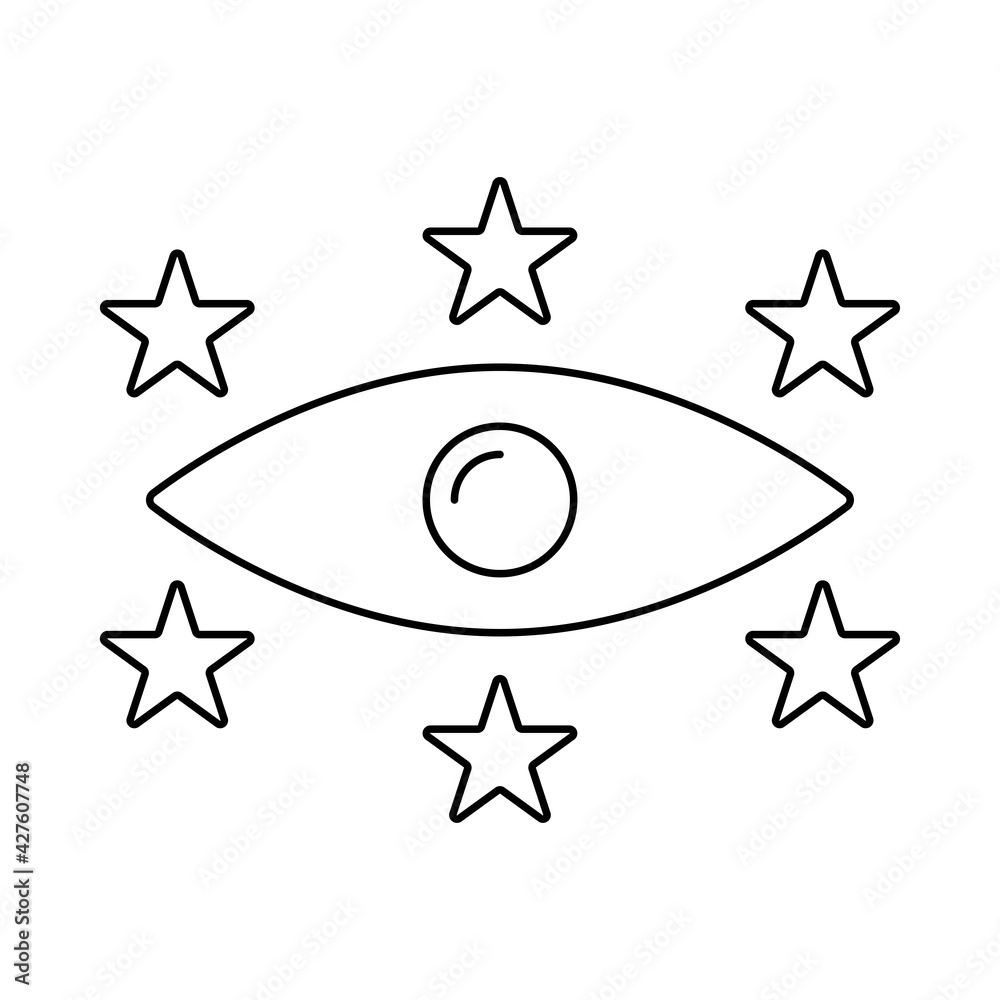 Eye and star icon. Hand drawn element, vector illustration in black on ...
