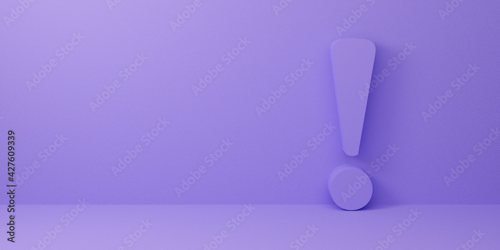 Exclamation mark on pastel purple background abstract. 3d render design ...