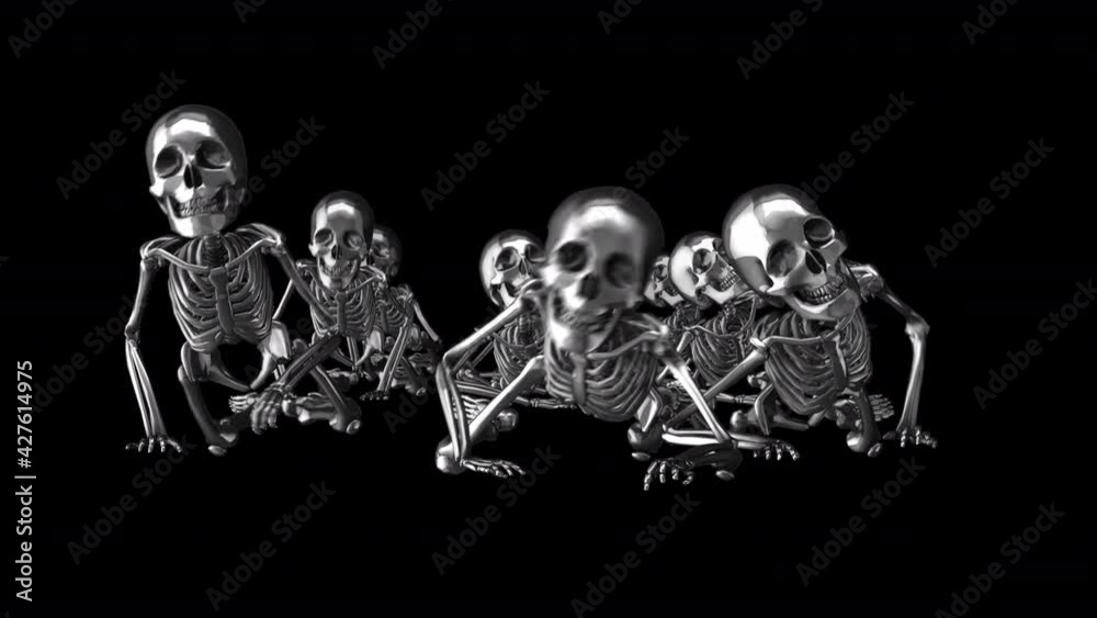 Futuristic seamless animation of silver skeletons. Chrome metal creepy ...