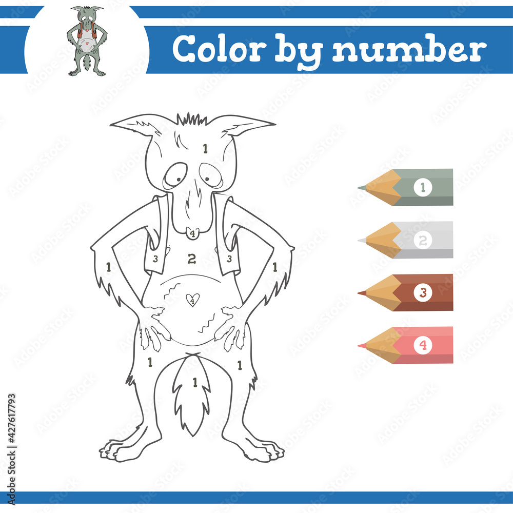 Color by numbers. Coloring page for preschool children. Learn numbers ...