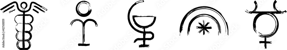 Symbols for Greek Mythology signs. Set of the ancient glyphs. Hermes ...