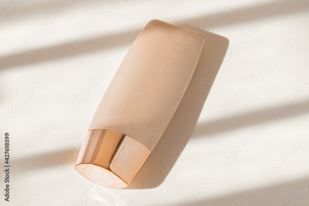 Makeup liquid foundation nude cream cosmetic bottle mockup on natural ...