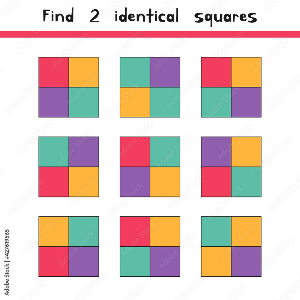 Find two identical squares. Worksheet for kids kindergarten, preschool ...