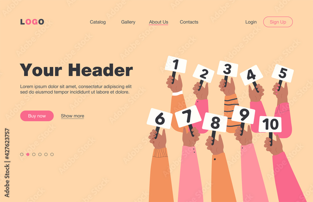 Competition judges vector illustration. Line of hands holding and ...