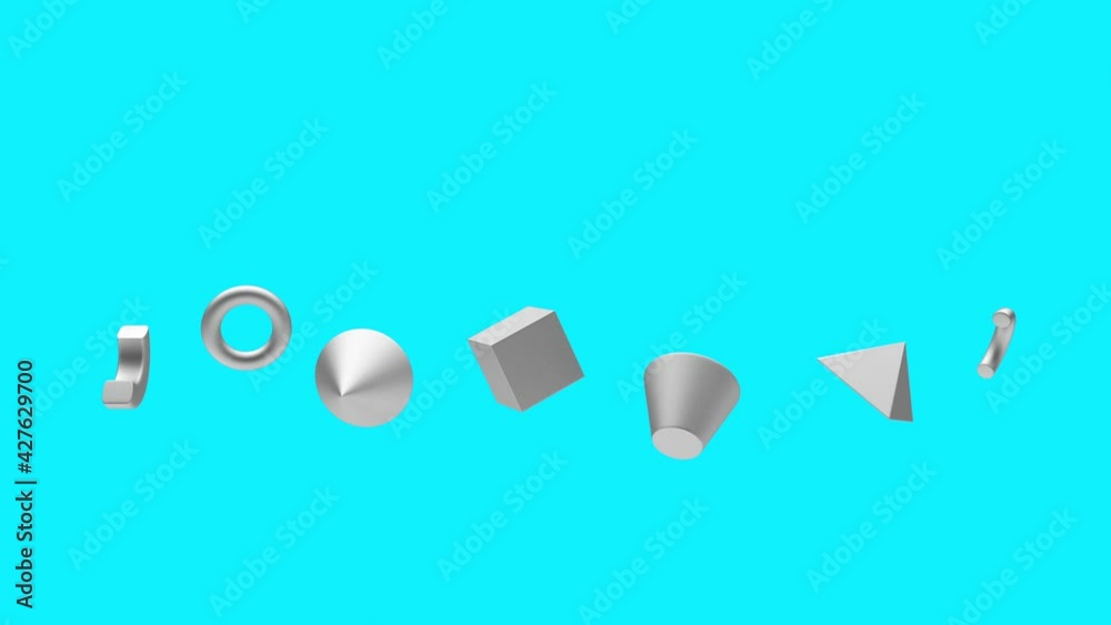 Silver geometric shapes from cubes and pyramids and cones on a ...