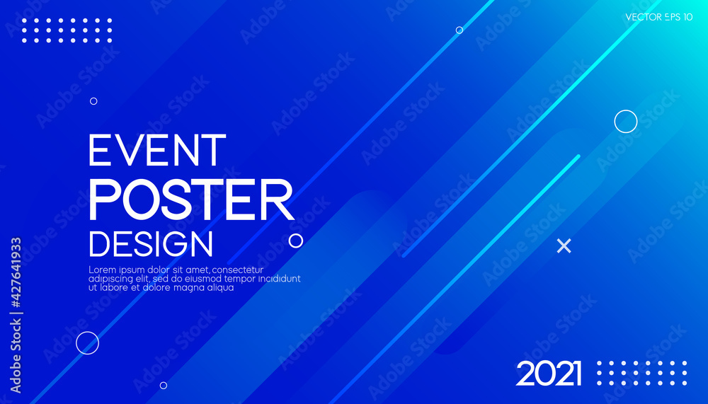 Abstract blue event poster design. Modern dynamic layout background ...