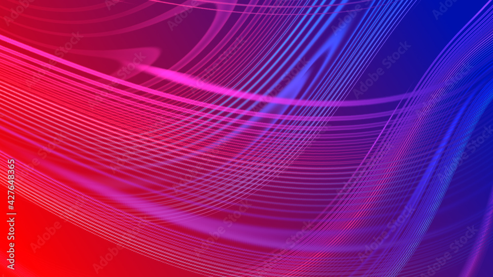 Abstract red blue gradient geometric background. Neon light curved ...