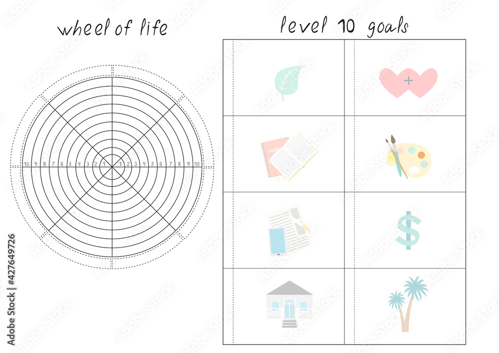 Vector illustration with Wheel of Life - diagram with blank lines to ...