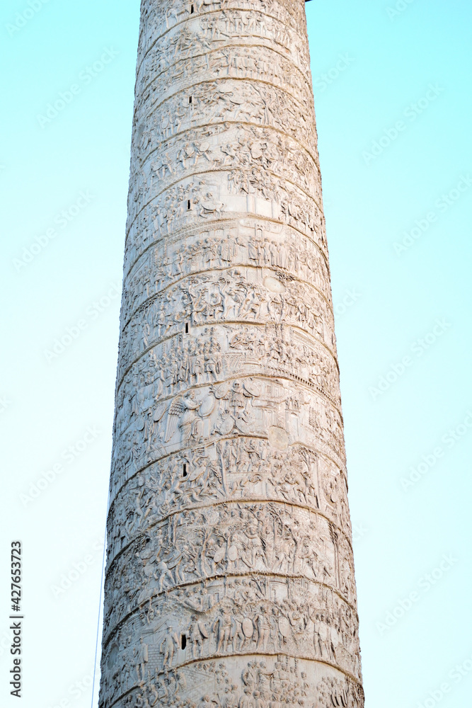 column of Traian empreror in the ancient imperial forum - detail - Rome ...