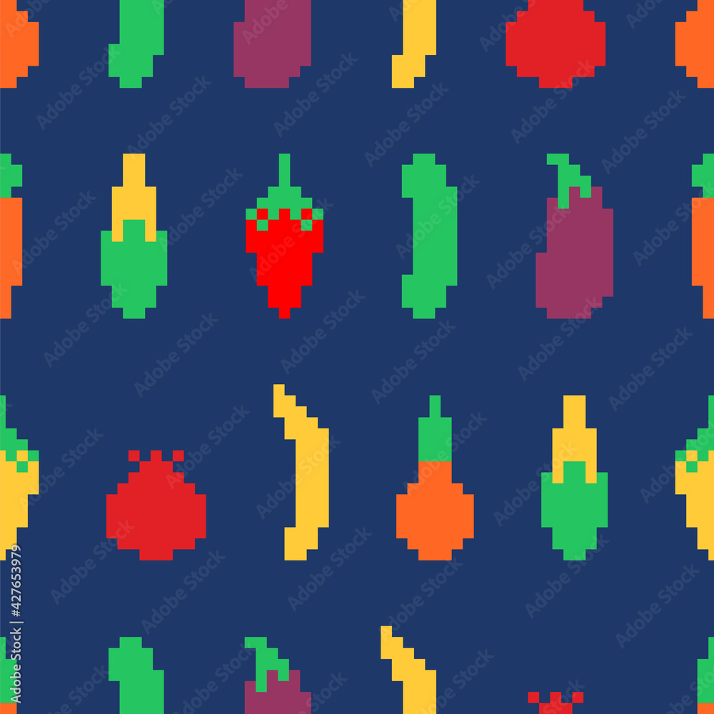 Vegetables pattern pixel art. Carrots and corn 8bit background. Pepper ...
