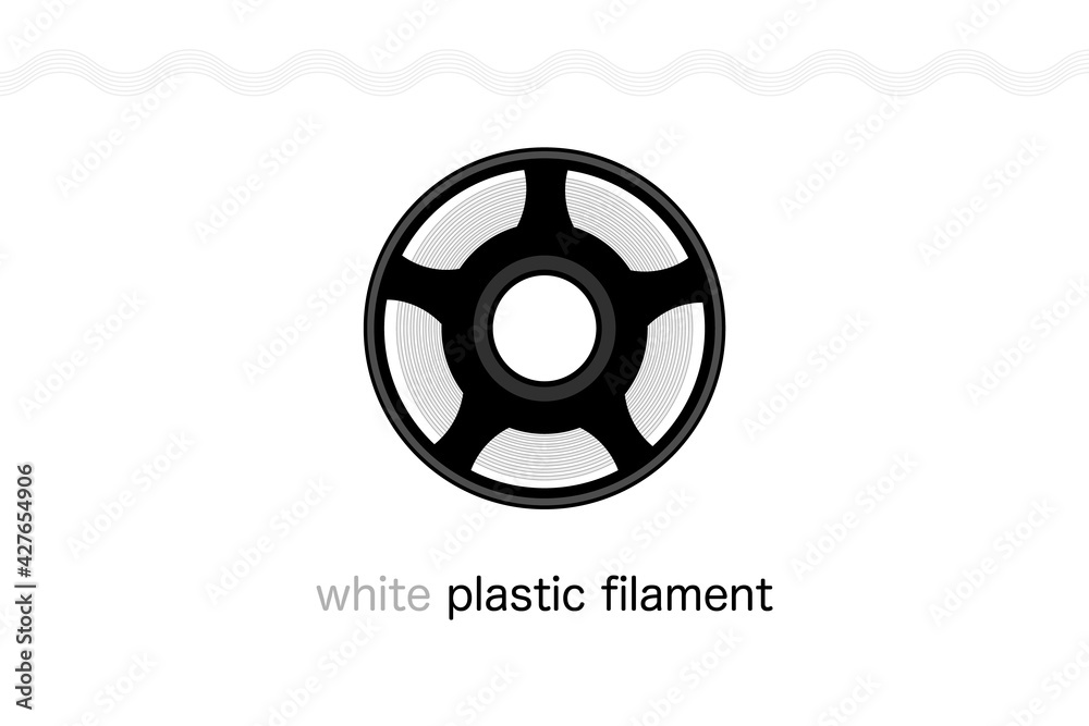 Spool of white plastic filament for 3D printing vector isolated on ...