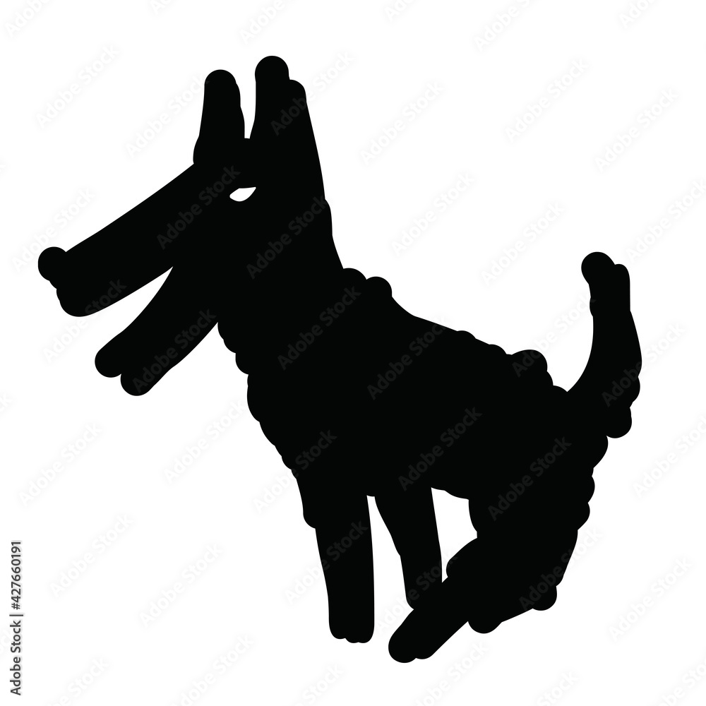 Black dog wolf animal silhouette sitting down happily wagging his tail ...