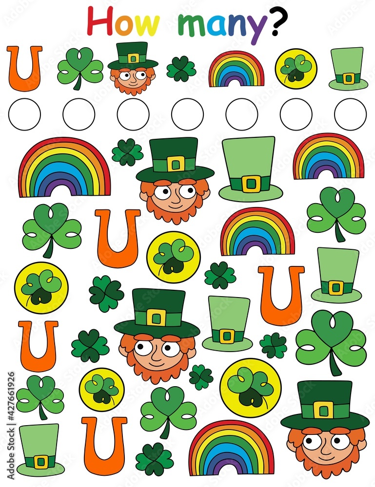 How many? - Irish-themed game for children colorful vertical worksheet ...